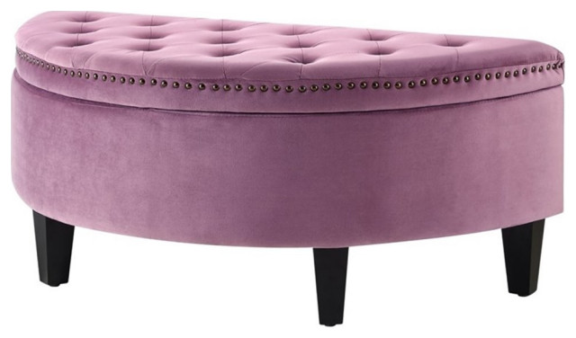 Posh Living Nathan Velvet Upholstered Half Moon Storage Ottoman in ...