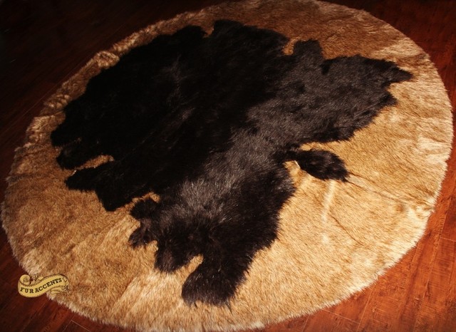 Fur Accents Area Rug Faux Wolf Skin and Buffalo Hide, 5' - Southwestern ...