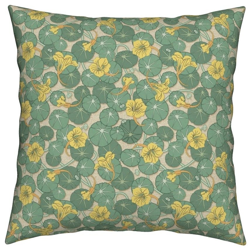 Art Nouveau Nasturtiums Bold Floral Botanical Throw Pillow - Tropical ...