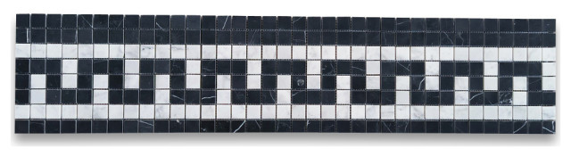 Carrara White Marble Greek Key Mosaic Border Listello Tile Black Honed ...