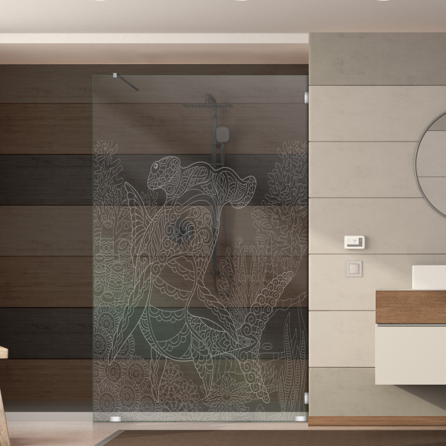 Frameless Fixed Shower Glass Panel with Frosted Design, 29-1/2" X 75 ...