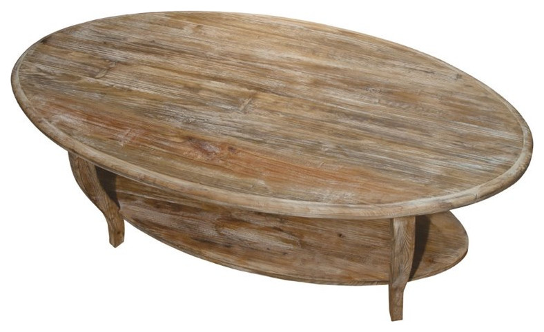 Alaterre Furniture Rustic Reclaimed Wood Oval Coffee Table in Driftwood ...