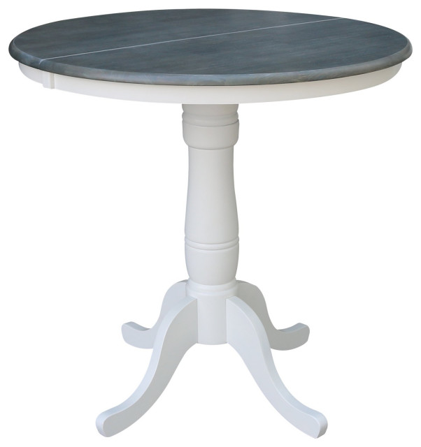 Expandable Dining Table, Pedestal Base & Round Top, White/Heather Gray ...