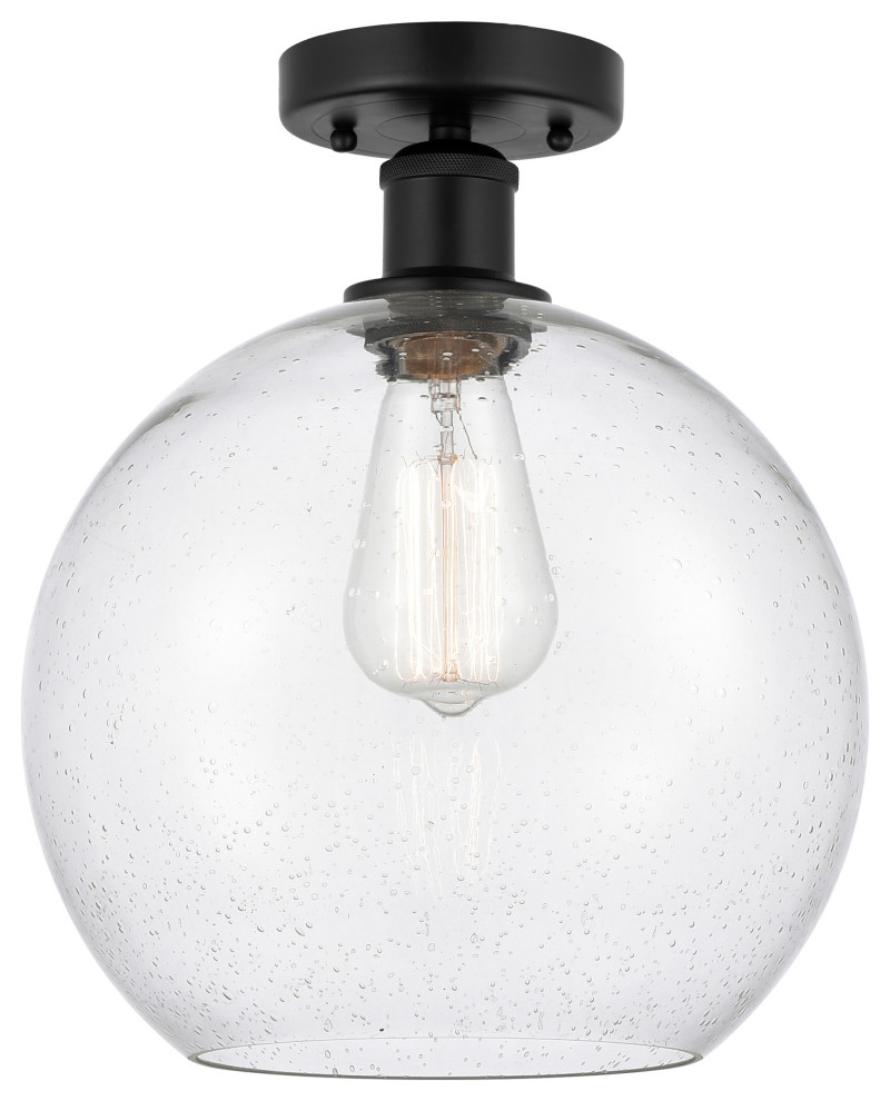 Edison Athens 1-Light 10" Semi-Flush Mount, Matte Black/Seedy ...