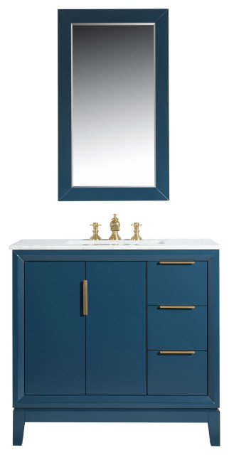36" Single Sink White Marble Vanity, Monarch Blue, Matching Mirror(s ...