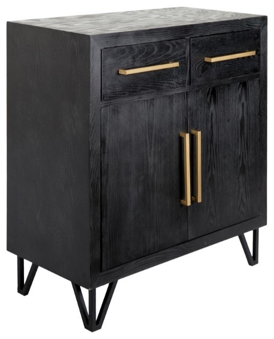 Spacious Wooden Rectangular Cabinet with 2 Drawers, Black - Industrial ...