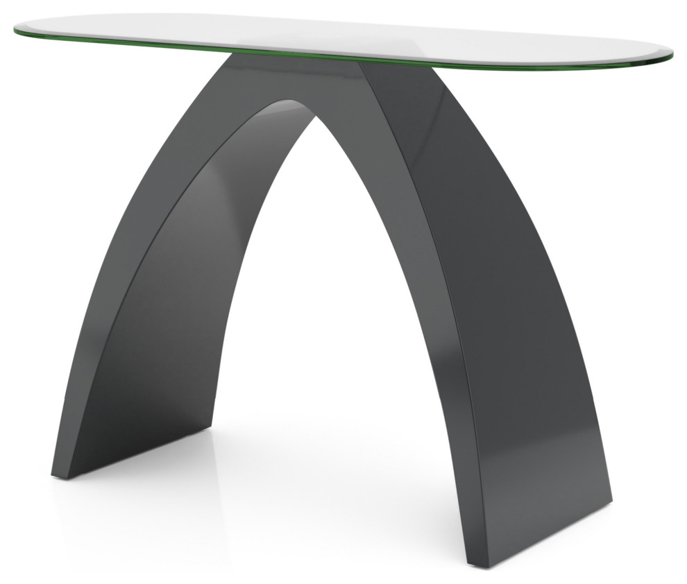 Contemporary Console Table, Unique Curved High Gloss Base With Glass ...