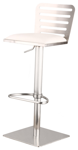 Delmar Adjustable Brushed Stainless Steel PU Bar Stool - Contemporary ...