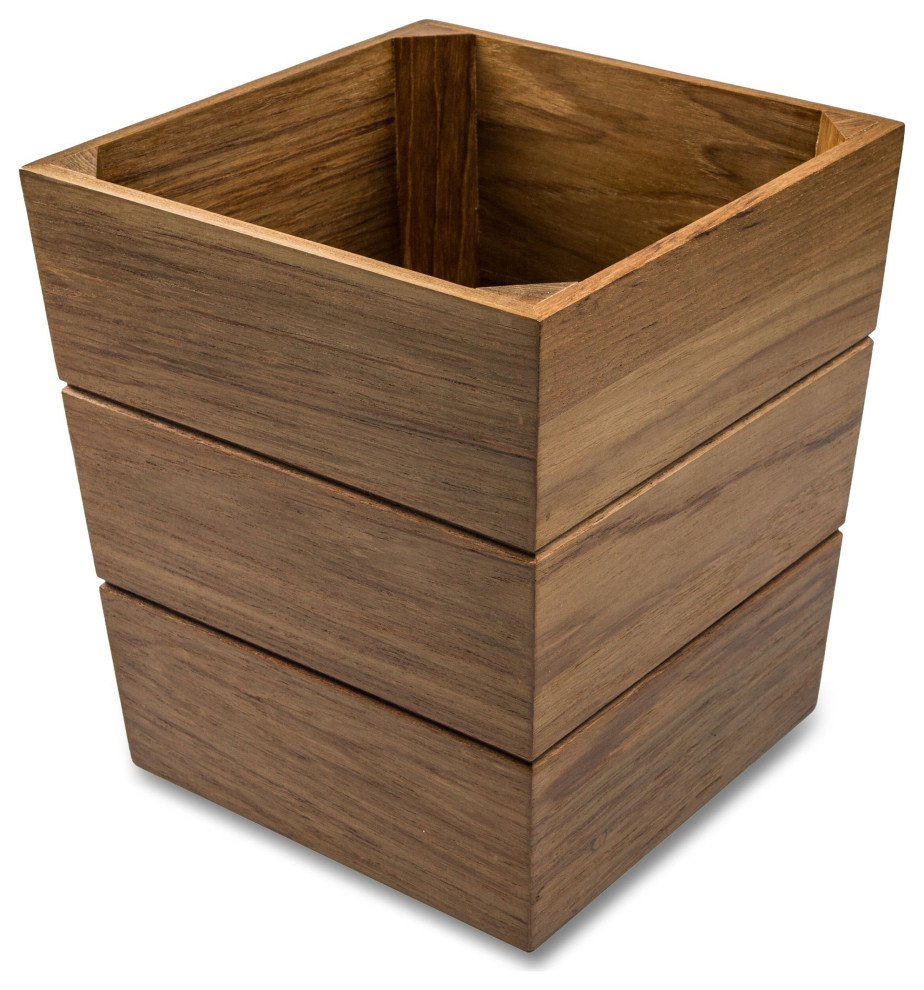 12" Traditional Solid Teak Large Waste Basket - Transitional ...