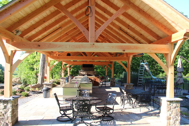 18'x54' Timber Frame Pavilion in Mohnton, PA - Traditional - Patio ...