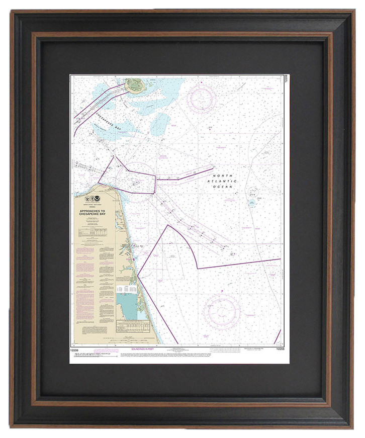 Framed Nautical Chart, Approaches To Chesapeake Bay - Traditional ...