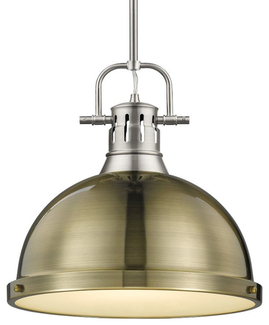 Golden Lighting Duncan 1-Light Large Rod Pendant, Pewter/Brass, 3604 ...