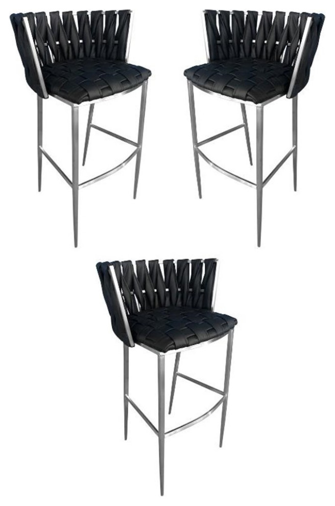 Home Square 26" Stainless Steel Counter Stool in Black Lava - Set of 3 ...
