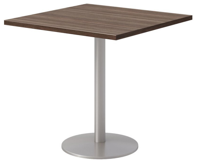 30" Square Pedestal Table - Studio Teak Top - Silver Base ...