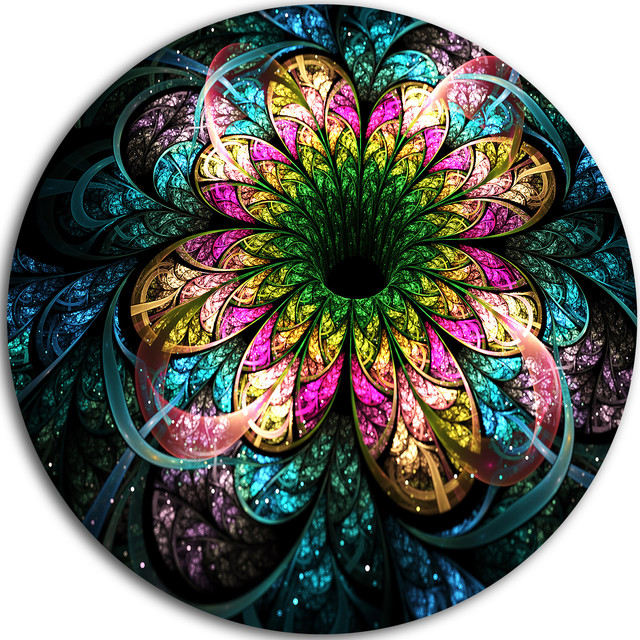 Fractal Flower Dark Colorful Digital, Floral Disc Metal Wall Art, Disc ...