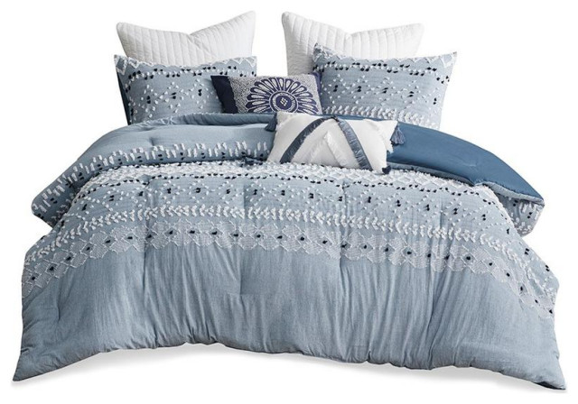 Organic Cotton Chambray 3 Piece Comforter Set Full/Queen Blue ...
