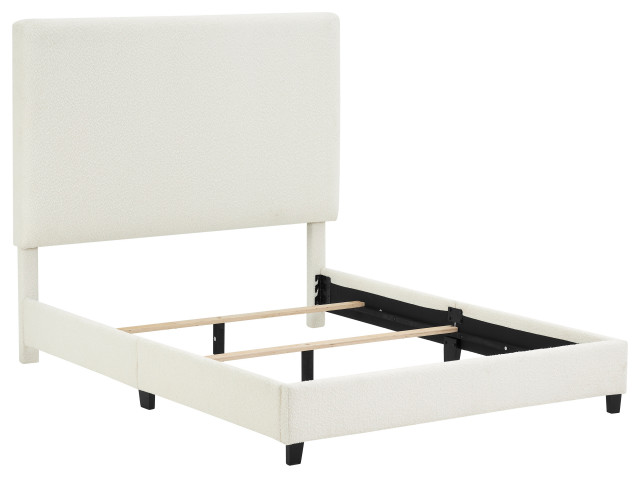 Legends Home Queen Size White Boucle Upholstered Platform Bed ...