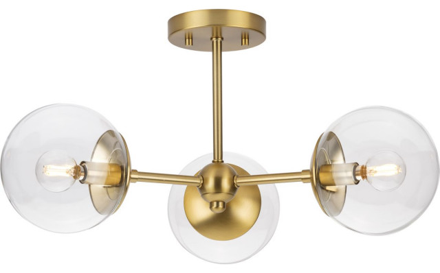 Atwell Collection Three-Light Brushed Bronze Mid-Century Modern Semi ...