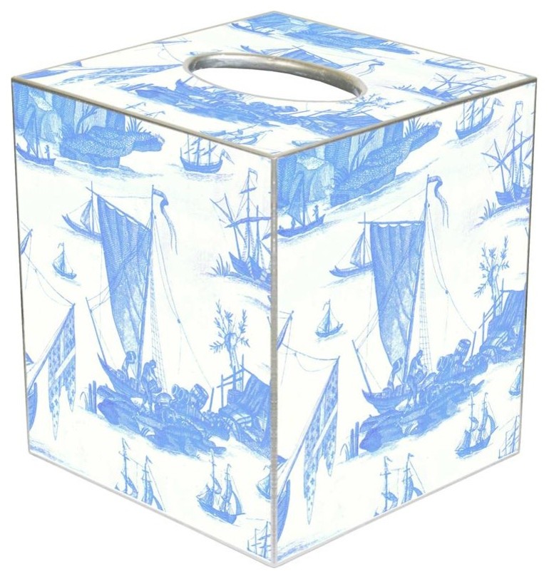 TB548 - Blue Boat Toile Tissue Box Cover - Farmhouse - Tissue Box ...