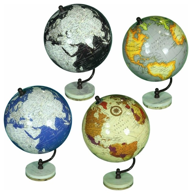 Assortment of 4 Globe On Stand, Multicolor - Contemporary - World ...