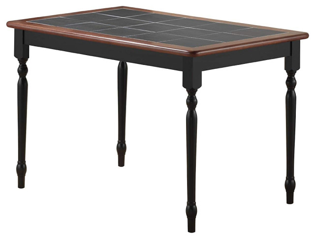 Rectangular Ceramic Tile Top Dining Table with Turned Legs, Black and ...