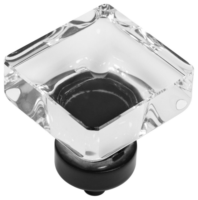 Cosmas 6377FB-C Flat Black & Clear Glass Square Cabinet Knob ...