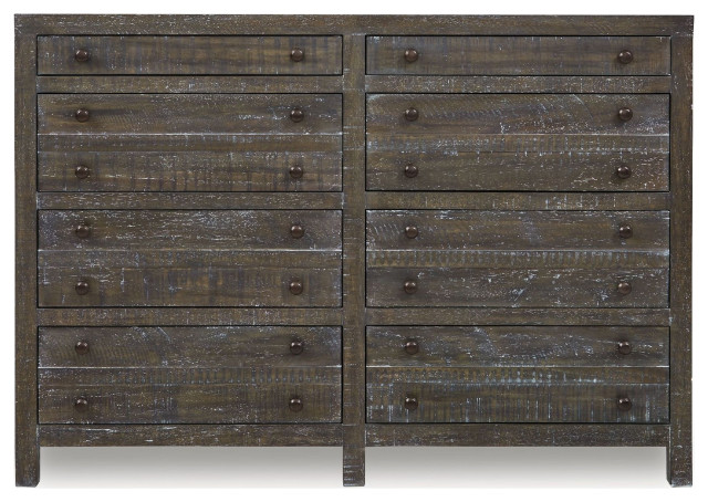 Benzara BM273621 60" 8 Drawer Dresser, Rough Hewn Texture, Rustic Brown ...