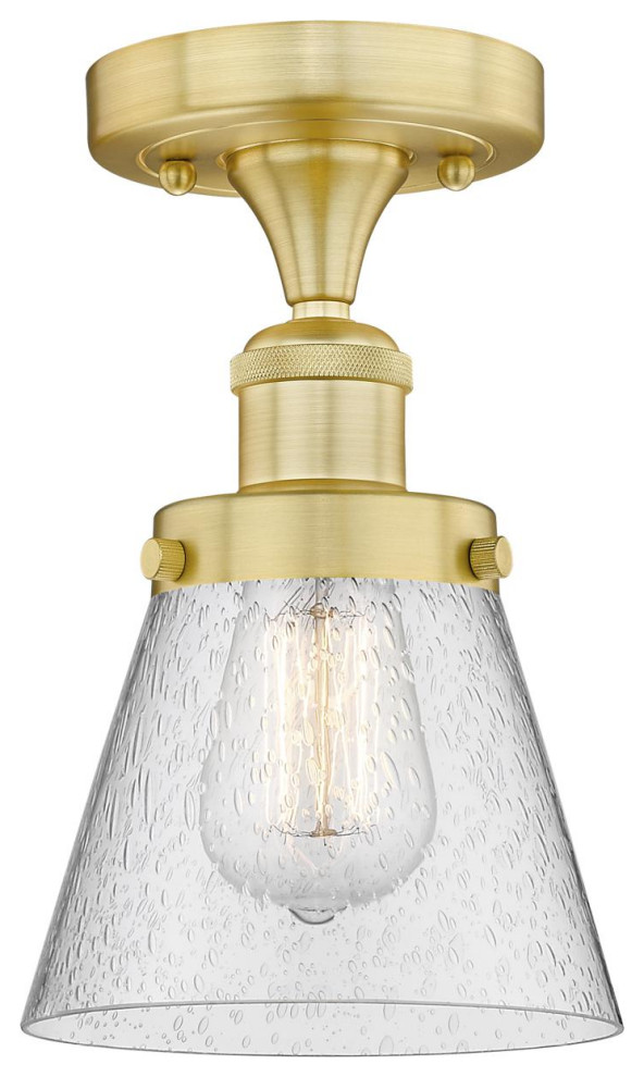 Cone 1 Light Semi-Flush Mount, Satin Gold, Seedy, Cone - Industrial ...