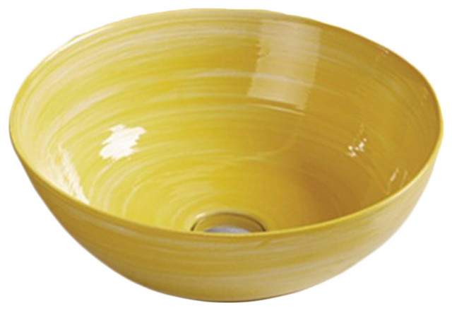 American Imagination 14.09"W Bathroom Vessel Sink, Yellow Swirl ...