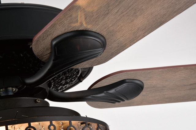 52" Indoor Matte Black Reversible Ceiling Fan with Crystal Cascade ...