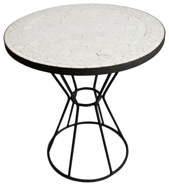 Outdoor White Mosaic Round Bistro Table - Mediterranean - Outdoor Pub ...