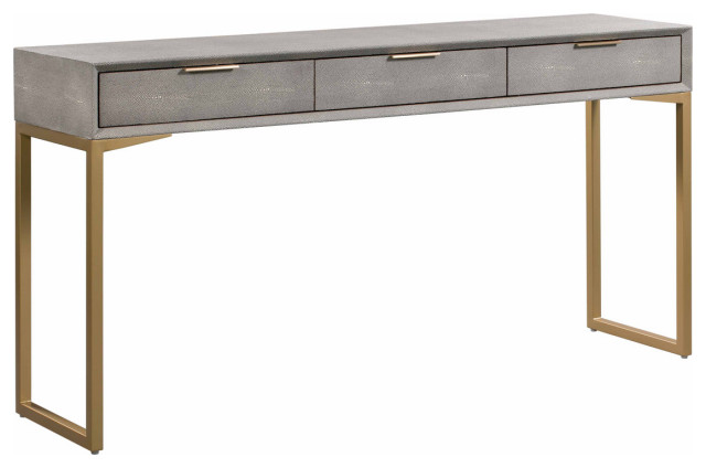 59" Grey Console Table, Brass Gold Entryway Table with Drawers ...