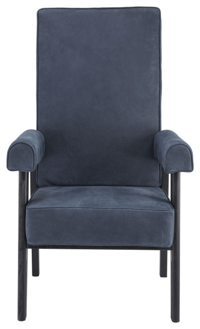 Blue Leather High-Back Chair, Eichholtz Milo - Transitional - Armchairs ...