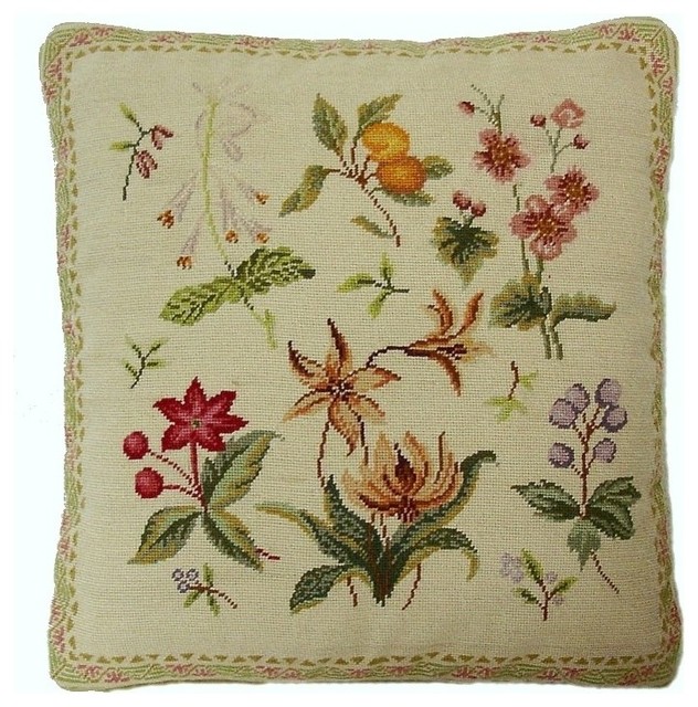 Herbers Orange Petit Point Pillow - Traditional - Decorative Pillows ...