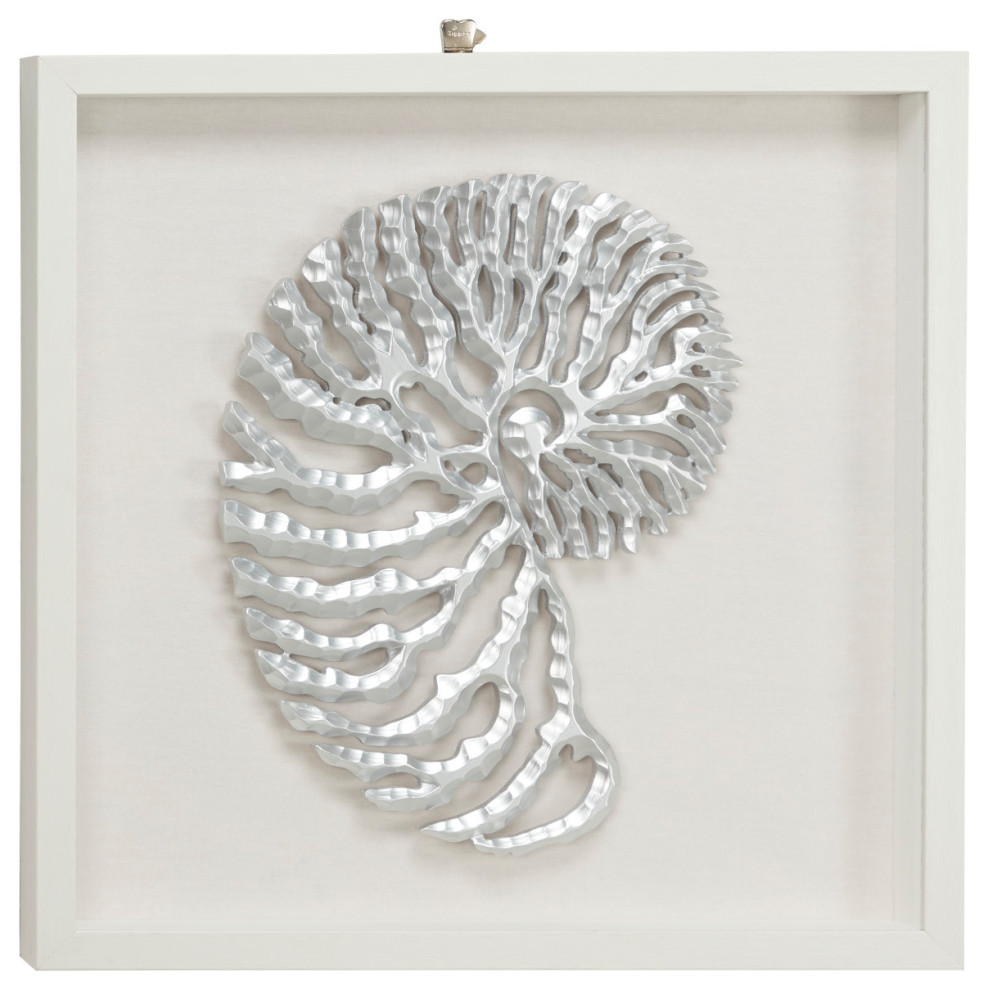 Large Coastal Metallic White Shell Shadow Box Wall Decor - Beach Style ...