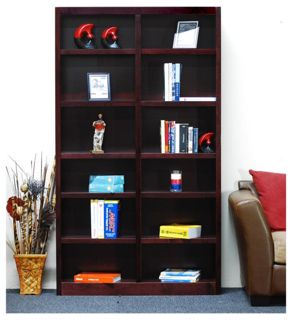 Concepts in Wood Double Wide Bookcase, 12 Shelves, Cherry Finish ...