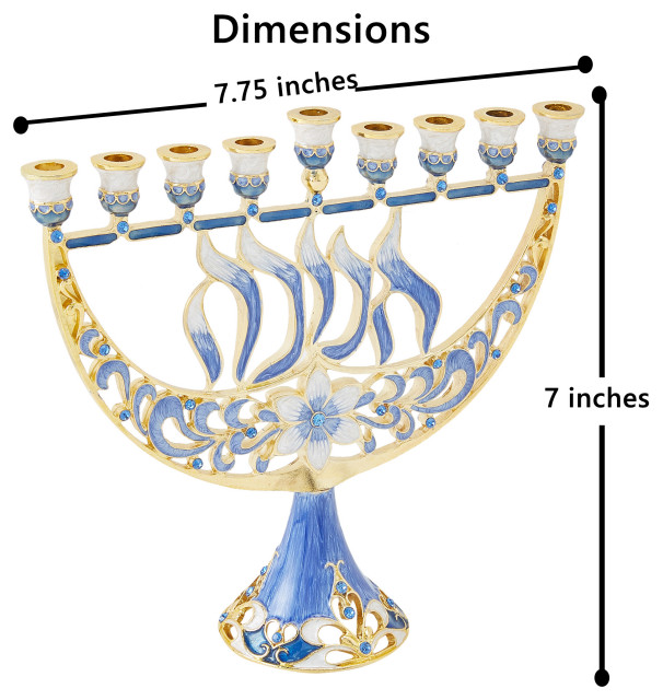 Matashi Hand Painted Enamel Menorah Candelabra With a Flower and ...