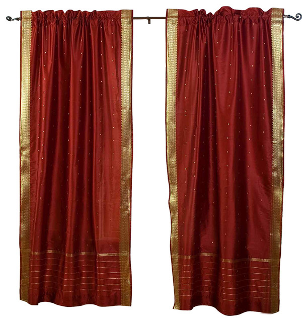 Rust Rod Pocket Sheer Sari Curtain / Drape / Panel - Pair, 80" W X 120 ...