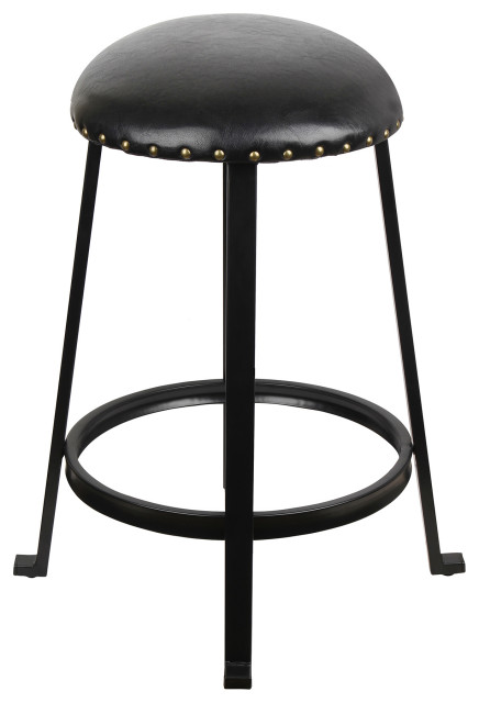 Round Backless Metal Bar Stool, Vegan Leather Seat, Set of 4 ...
