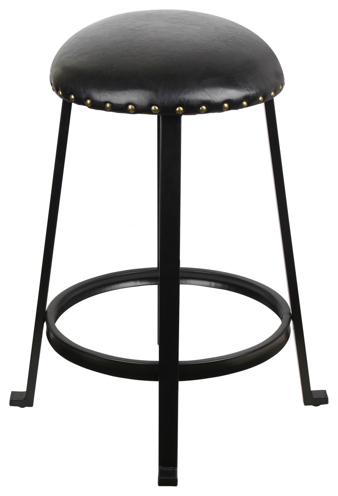Round Backless Metal Bar Stool, Vegan Leather Seat, Set of 4 ...