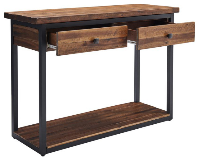 Rustic Console Table, Low Profile Open Shelf & 2 Upper Storage Shelves ...