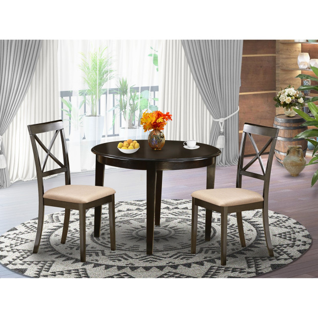 3-Piece Small Kitchen Table Set, Round Table and 2 Dining Chairs ...