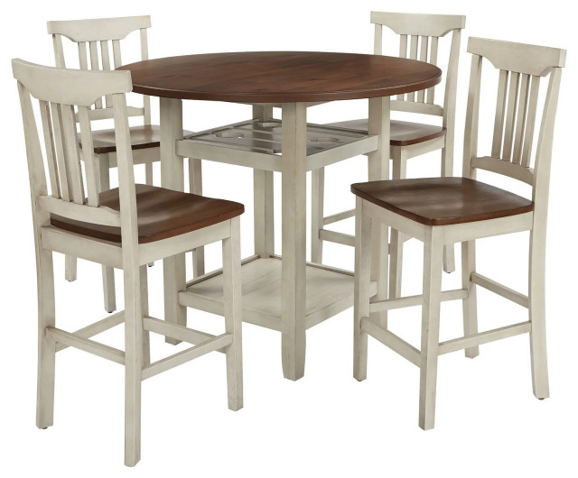Farmhouse Counter Dining Set, Slatted Back Chairs & Round Table With 2 ...