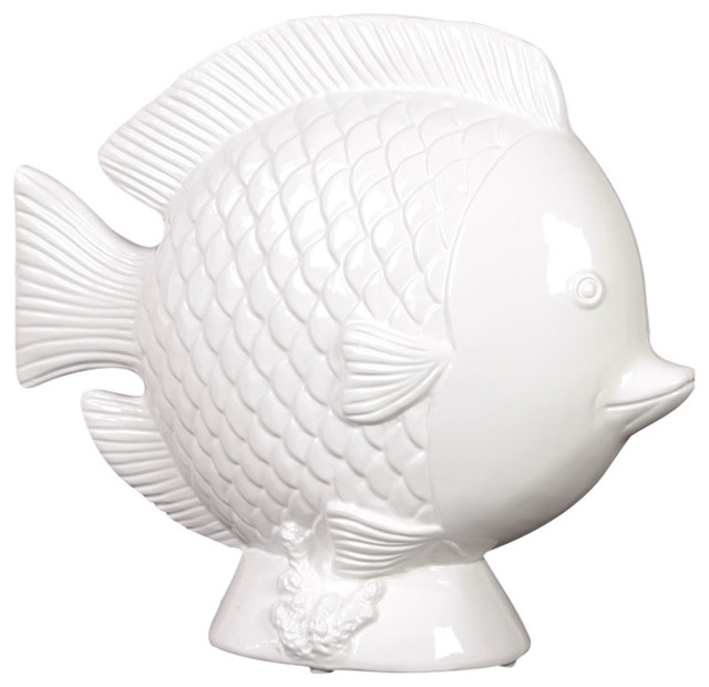 Beautiful and Chic Ceramic Fish on Stand In White - Beach Style ...