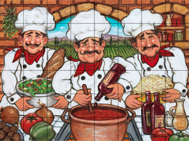 Tile Mural Kitchen Backsplash - Three Happy Chefs -JK - by Janet ...
