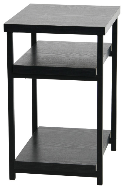 Jamestown Rectangular Side End Table, Storage Shelves Black Oak, Black ...