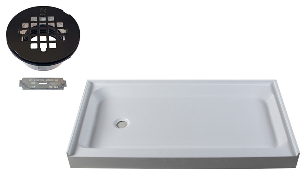 Shower Pan 60 x 34 3-Wall with Left Hand Plastic Drain - Traditional ...