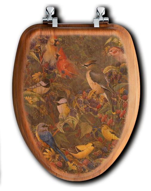 Toilet Seat, Elongated, Berry Bush Songbirds - Tropical - Toilet Seats ...