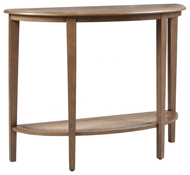 Rhodes Traditional Half-Moon Wood Console Table, Cane Bottom - Tropical ...