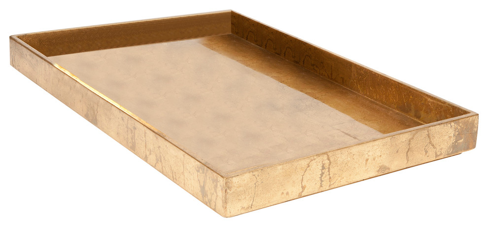 Luxe Gold Leaf Rectangle Tray, Large, Large - Contemporary - Serving ...